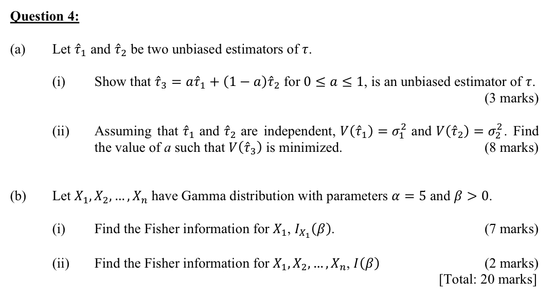 Solved a) Let \\( \\hat{\\tau}_{1} \\) and \\( | Chegg.com