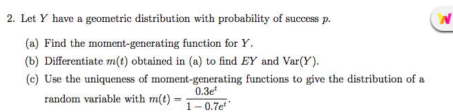 Solved 2. Let Y have a geometric distribution with | Chegg.com