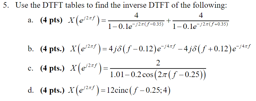 Solved Use the DTFT tables to find the inverse DTFT of the | Chegg.com