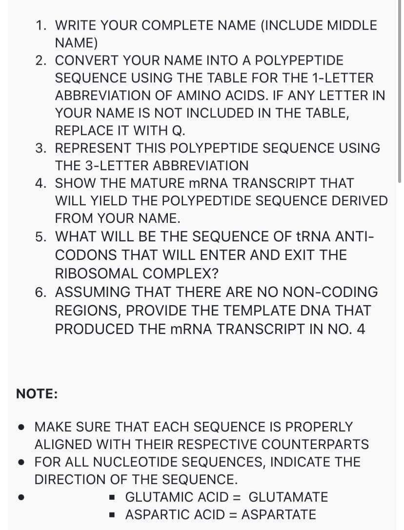 Solved 1. WRITE YOUR COMPLETE NAME (INCLUDE MIDDLE NAME) 2. | Chegg.com
