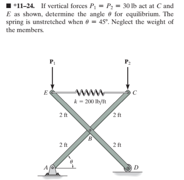 Solved ∗ 11-24. If vertical forces P1=P2=30lb act at C and E | Chegg.com