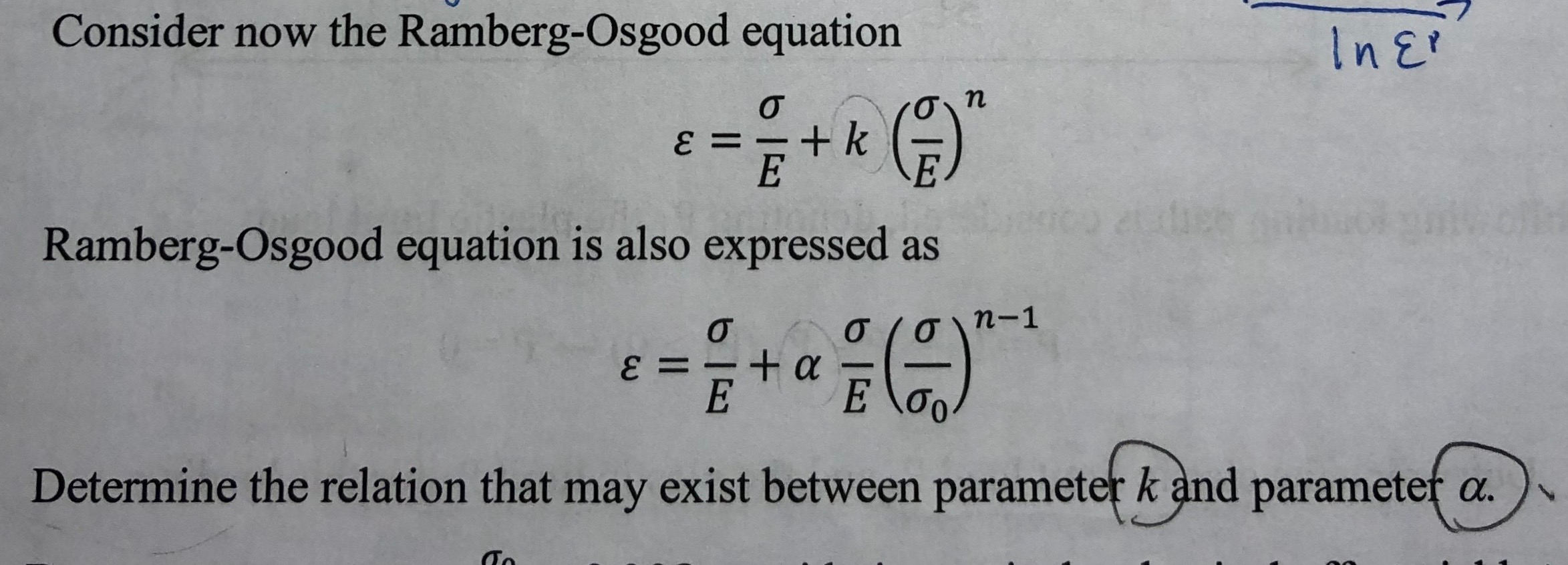 Solved Consider Now The Ramberg Osgood Equation Inand 