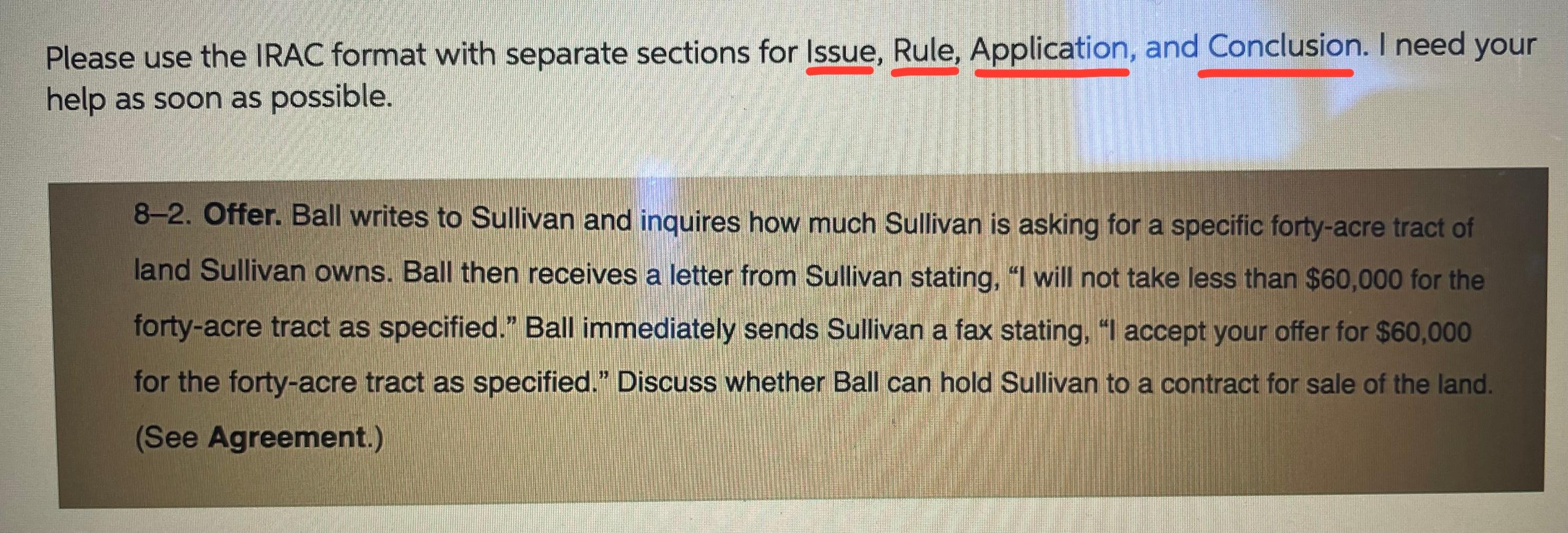 Solved Please use the IRAC format with separate sections for | Chegg.com