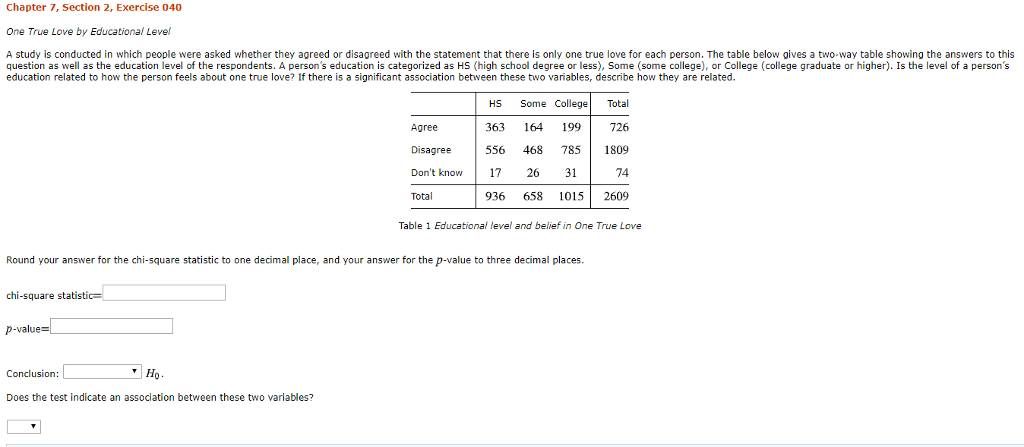 Solved Chapter 7, Section 2, Exercise 040 One True Love by | Chegg.com