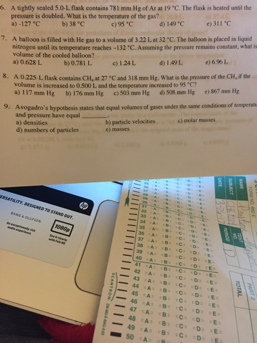 Solved A tightly scaled 5.0-L flask contains 781 mm Hg of Ar | Chegg.com