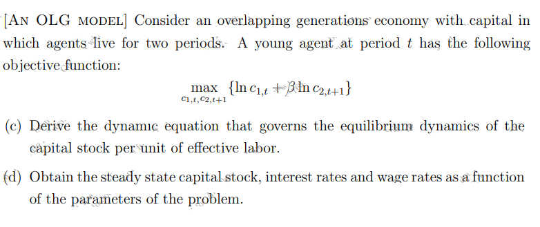 [AN OLG MODEL] Consider an overlapping generations | Chegg.com