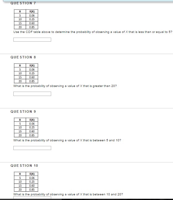 Solved Use the CDF table above to determine the | Chegg.com
