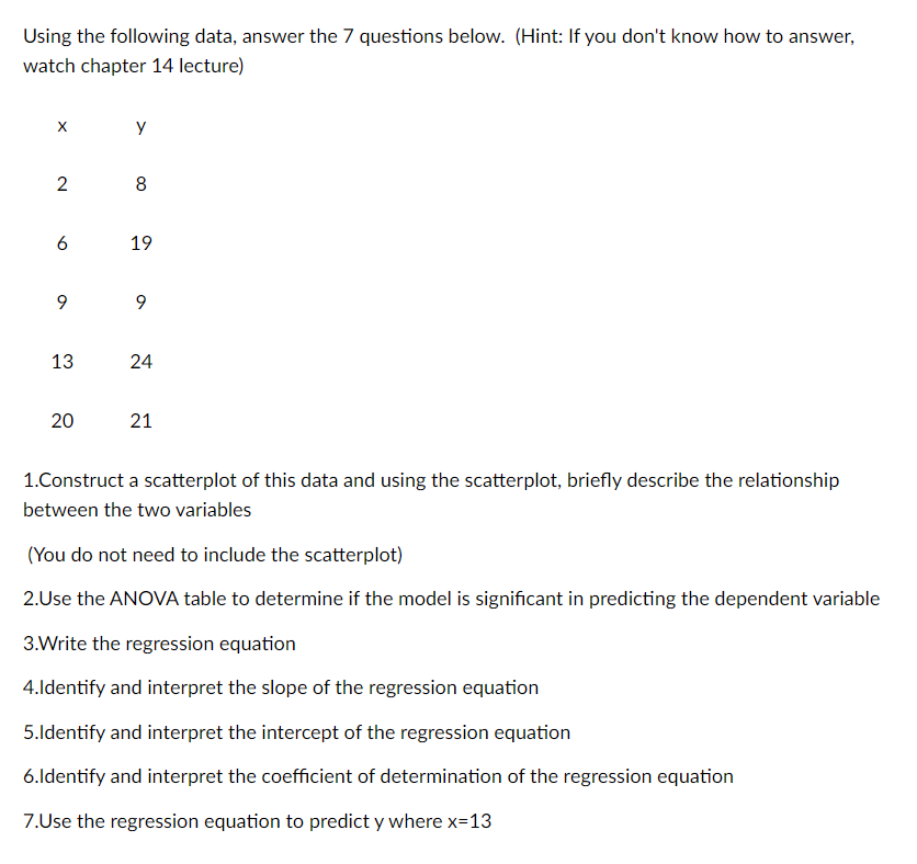 Solved Using the following data, answer the 7 questions | Chegg.com
