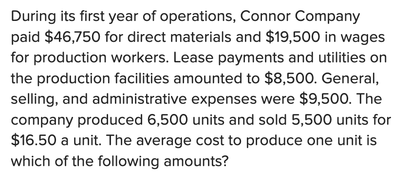 Solved During its first year of operations, Connor Company | Chegg.com