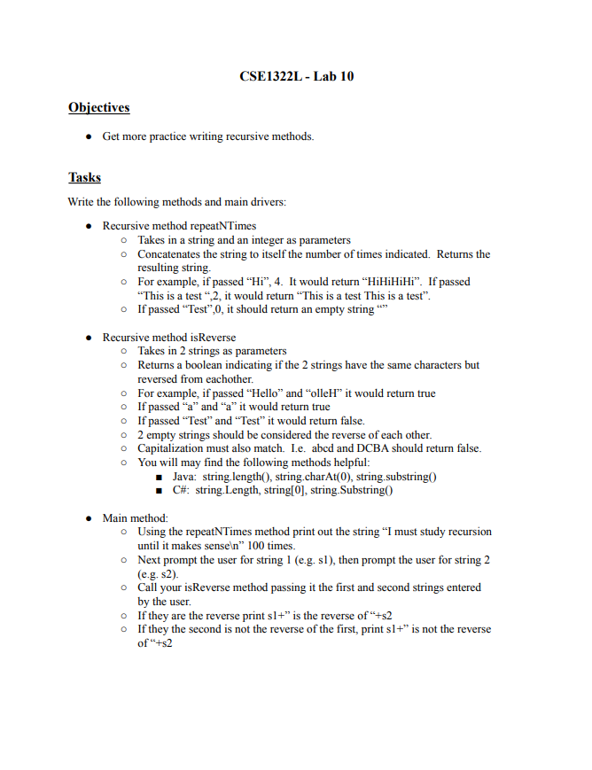 Solved Cse1322l Lab 10 Objectives Get More Practice 