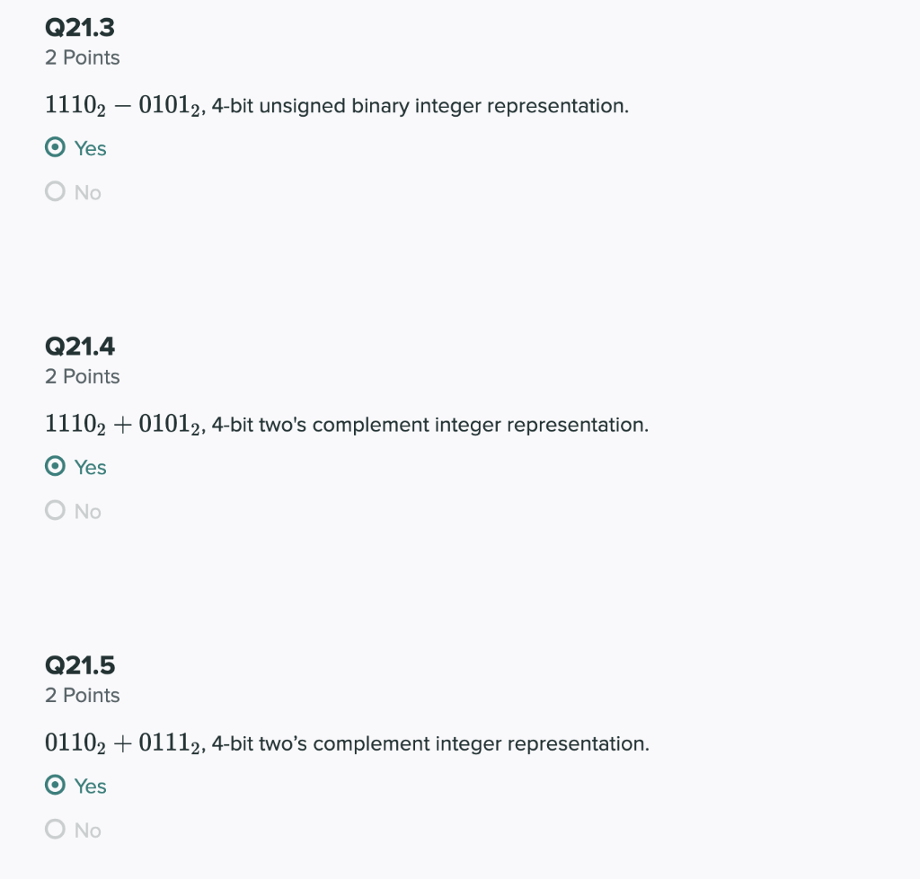 Solved Q21 10 Points Specify whether an arithmetic error | Chegg.com
