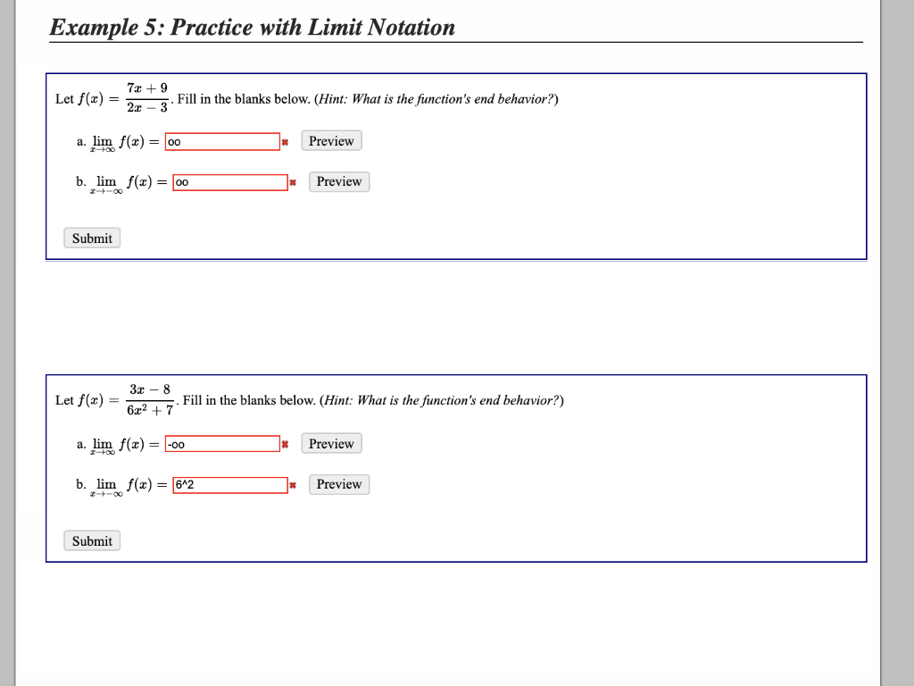 Solved Example 5: Practice with Limit Notation 72 +9 Le f(x) | Chegg.com