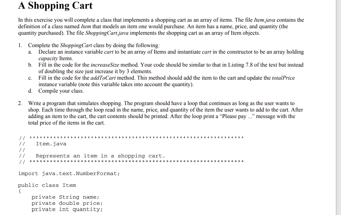 Solved A Shopping Cart In this exercise you will complete a | Chegg.com