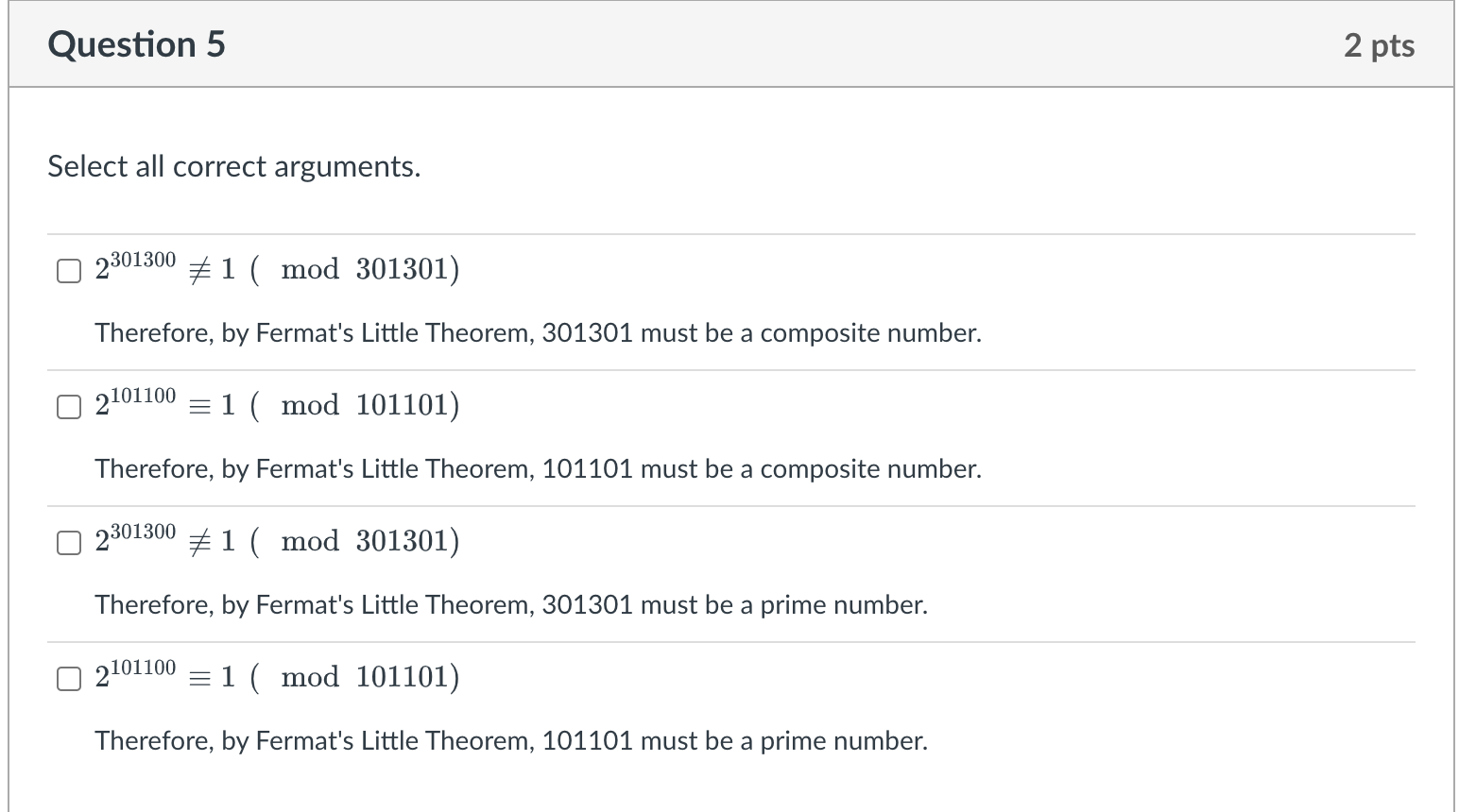 Solved Question 5 2 pts Select all correct arguments. | Chegg.com