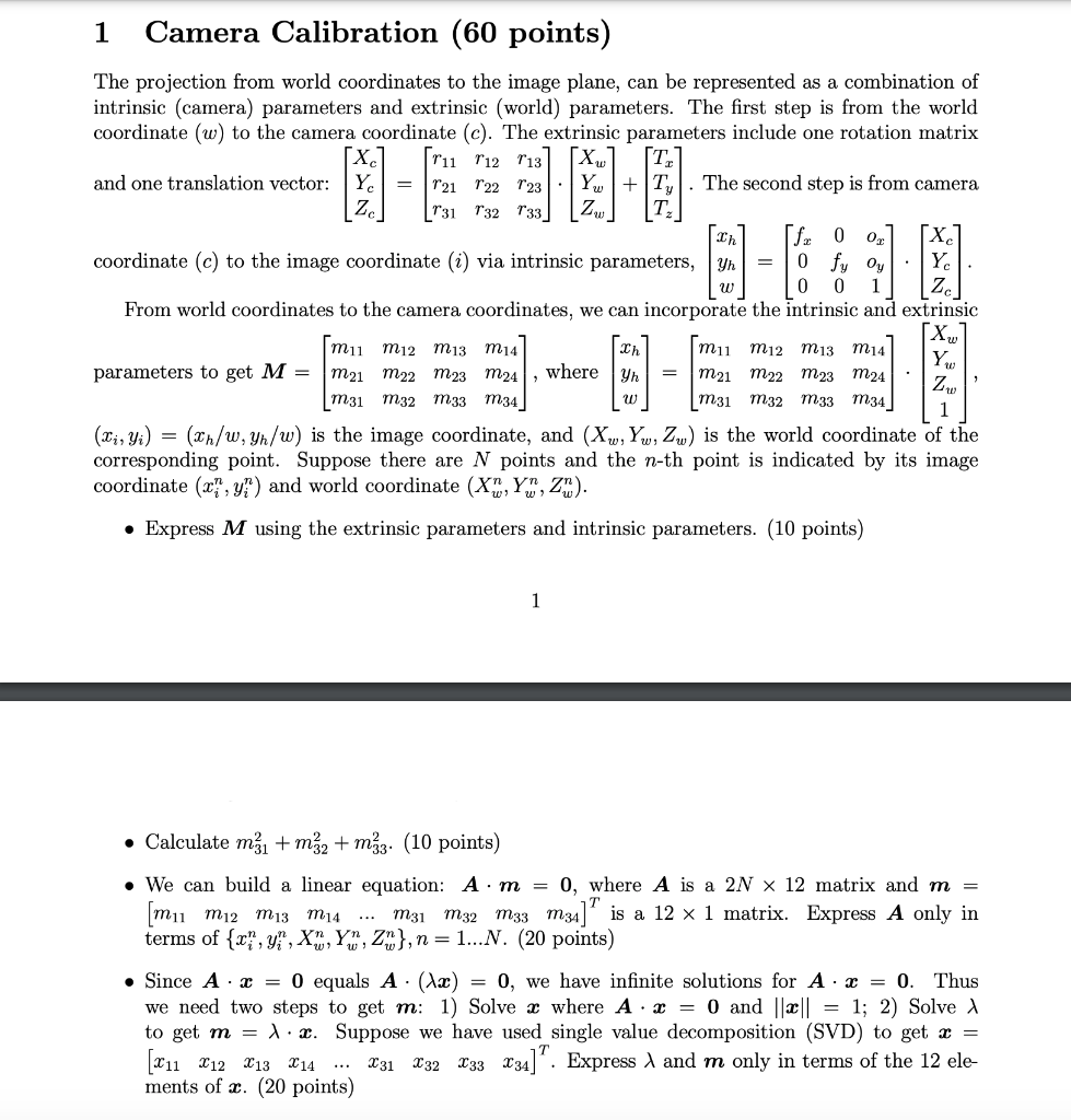 The projection from world coordinates to the | Chegg.com