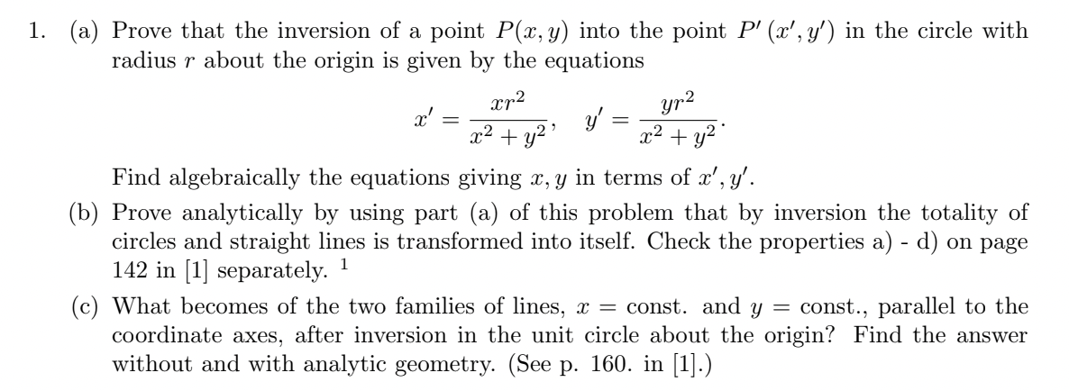 1. (a) Prove that the inversion of a point P(x,y) | Chegg.com
