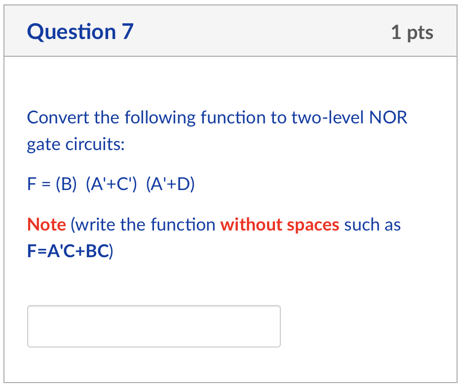 Solved Convert the following function to two-level NOR gate | Chegg.com