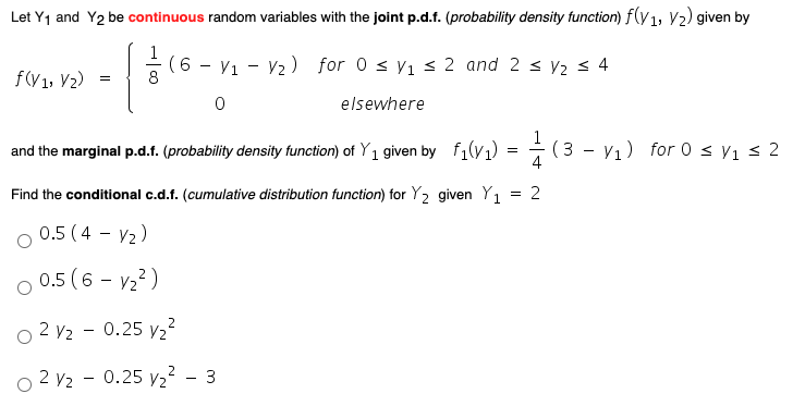 Solved Let Y1 And Y2 Be Continuous Random Variables With The