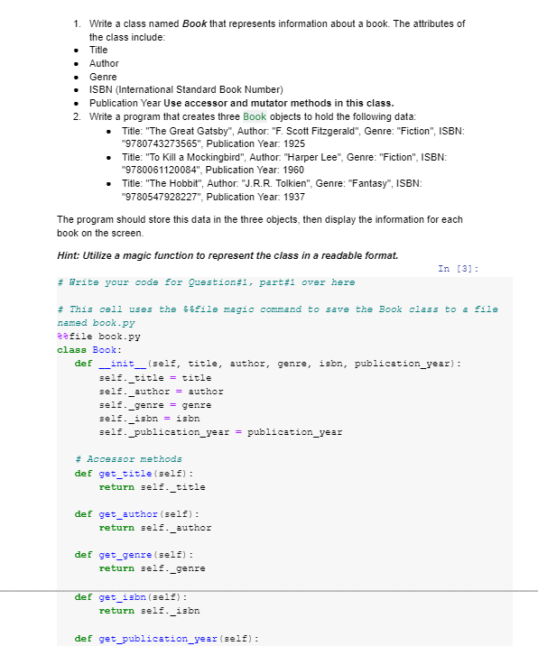 Solved 1. Write a class named Book that represents | Chegg.com