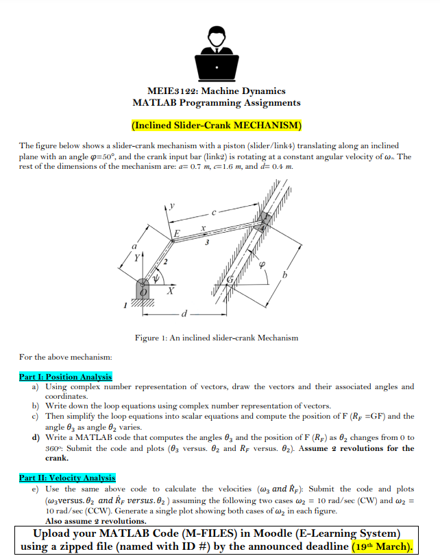 MEIE3 122: Machine Dynamics MATLAB Programming | Chegg.com
