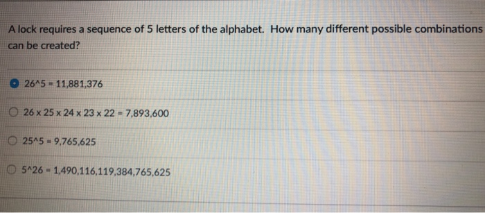 Solved A Lock Requires A Sequence Of 5 Letters Of The Chegg