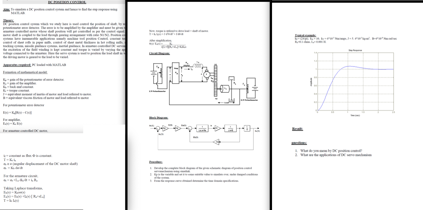 Solved DC POSITION CONTROL Aim: To simulate a DC position | Chegg.com