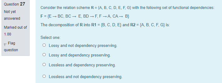 Solved Question 27 Not yet answered Consider the relation | Chegg.com Solved Question 27 Not yet answered Consider the relation | Chegg.com