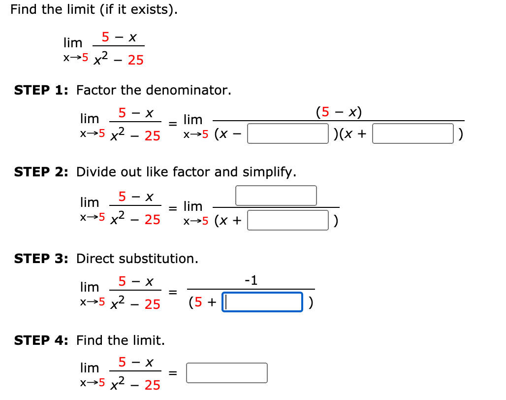 Solved Find The Limit if It Exists 5 X Lim X 5 X2 25 Chegg