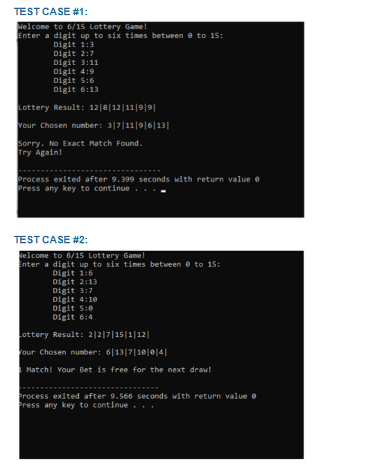 Solved Problem Write A Program For A “6 15 Lottery Game”