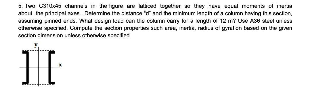 Solved 5. Two C310x45 channels in the figure are latticed | Chegg.com