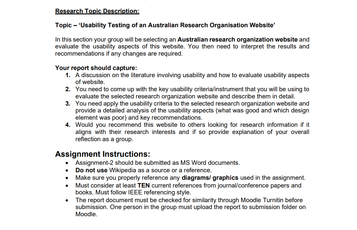 Solved Research Topic Description: Topic - 'Usability | Chegg.com