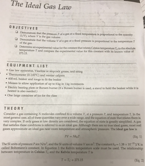 Solved 25 LABORATORY The LABORATORY 25 The Ideal Gas Law | Chegg.com