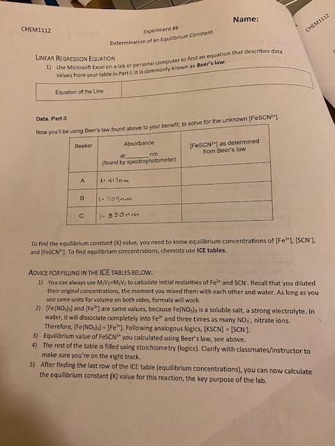 Solved Part I. Temperature throughout the exnerimant ADVICE | Chegg.com
