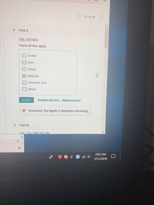 Solved 51 of 56 (> Part A CH2 CHCHO Check all that apply. | Chegg.com