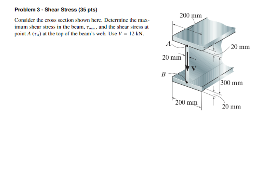 Solved Problem 3 - Shear Stress (35 pts) Consider the cross | Chegg.com
