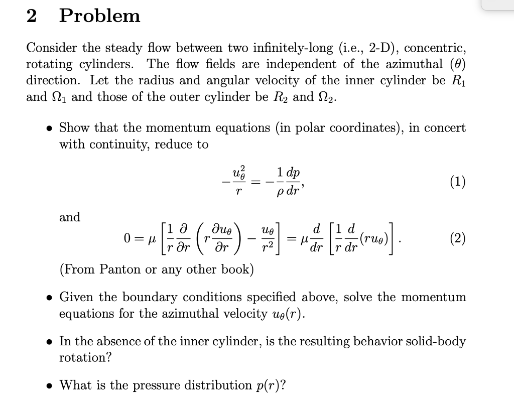 Solved 2 Problem Consider the steady flow between two | Chegg.com