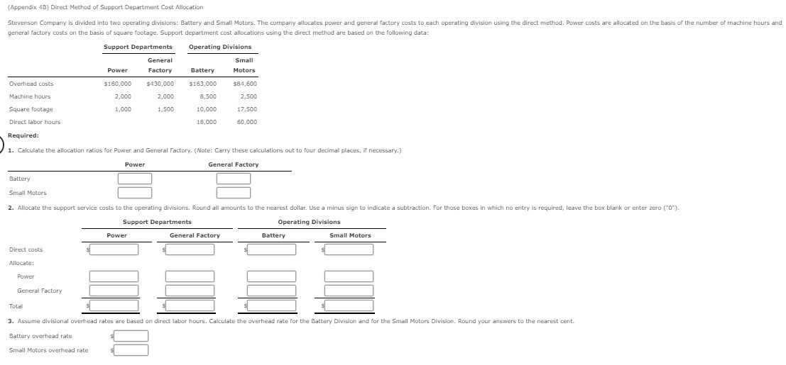 Solved (Appendix 4B) Direct Method of Support Department | Chegg.com