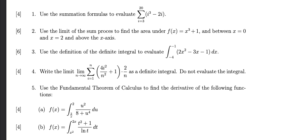 Solved [4] 1. Use the summation formulas to evaluate | Chegg.com