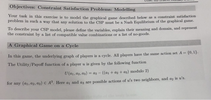 Objectives: Constraint Satisfaction Problems: | Chegg.com