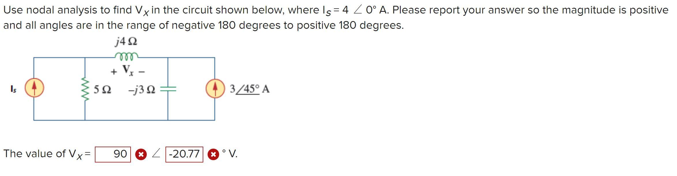 Solved = Use nodal analysis to find Vx in the circuit shown | Chegg.com