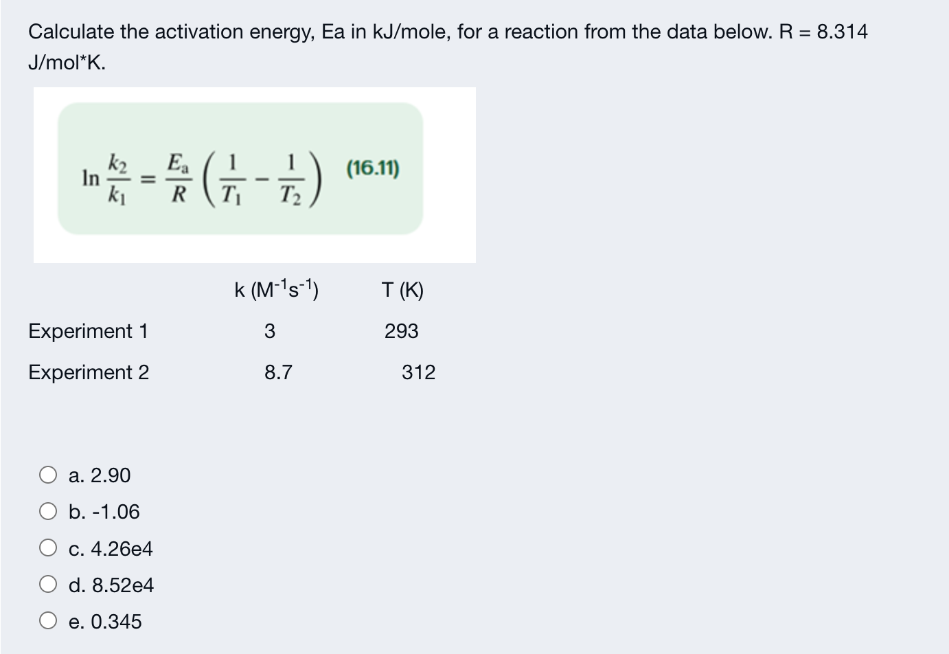 Solved Calculate the activation energy, Ea in kJ/ mole, for | Chegg.com