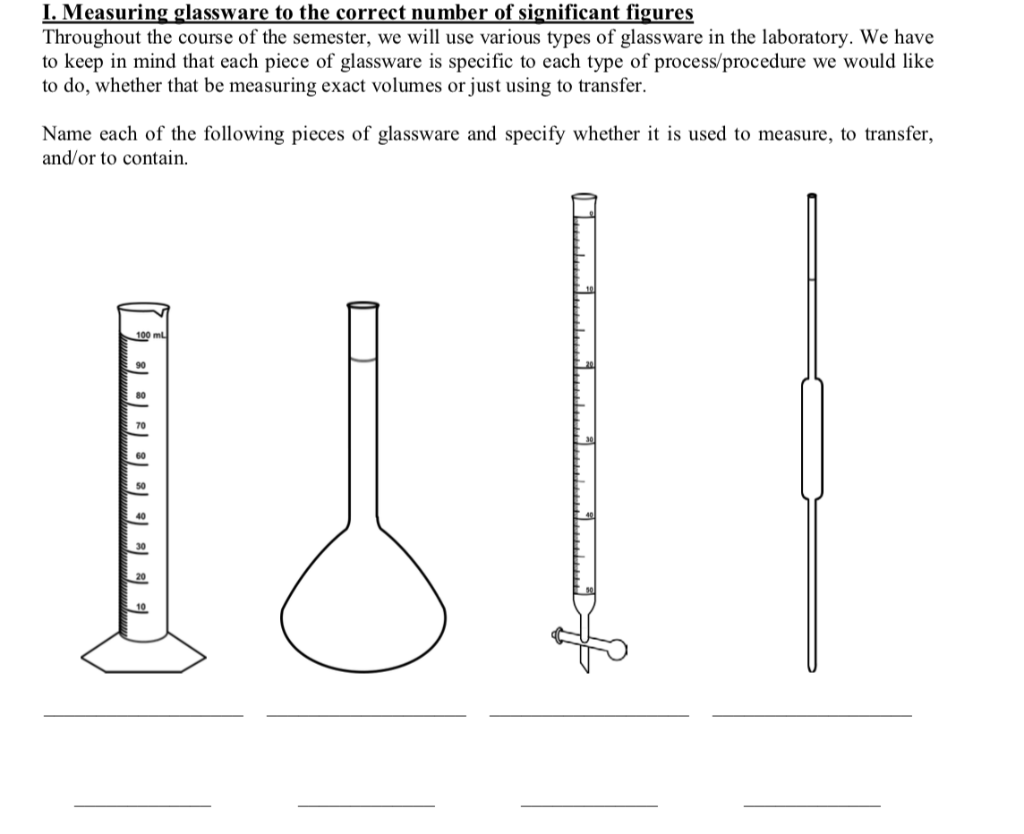 Solved I. Measuring glassware to the correct number of | Chegg.com