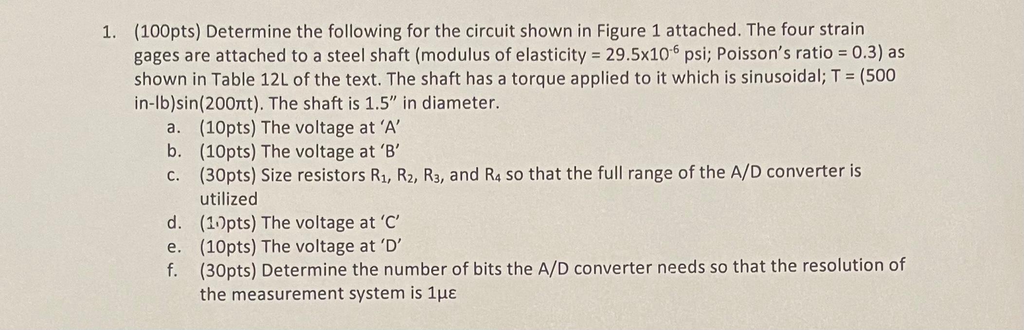 Solved 1. (100pts) Determine the following for the circuit | Chegg.com