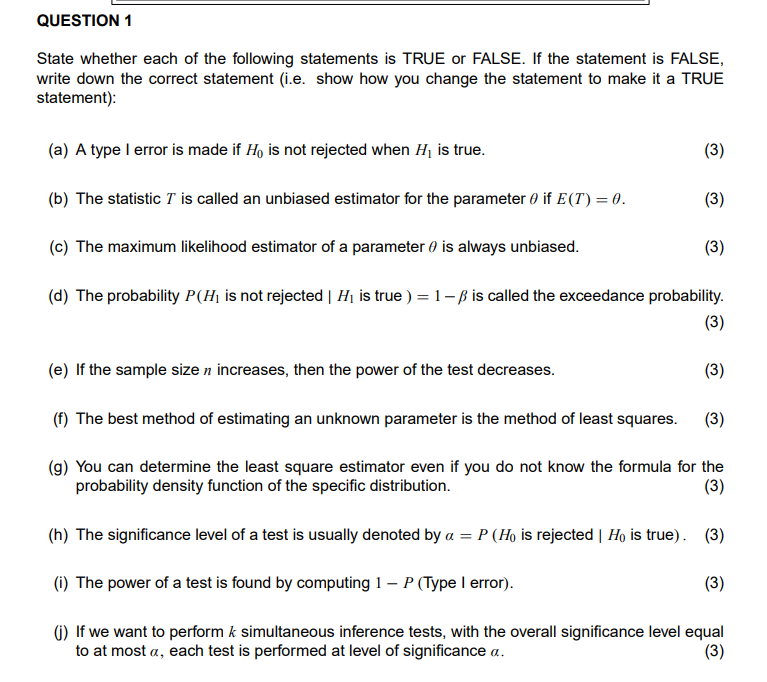 Solved State whether each of the following statements is | Chegg.com