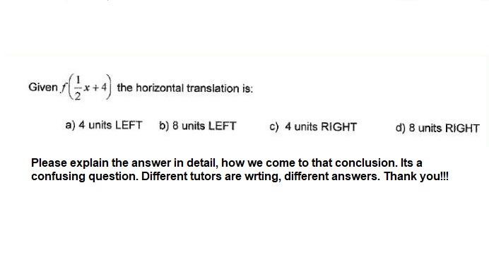 Solved Given n ${*x+4) the horizontal translation is: a) 4 | Chegg.com