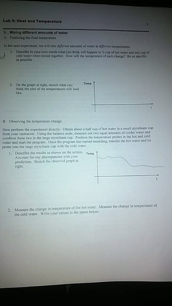 Lab 9: Heat and Temperature Il. Mixing different | Chegg.com