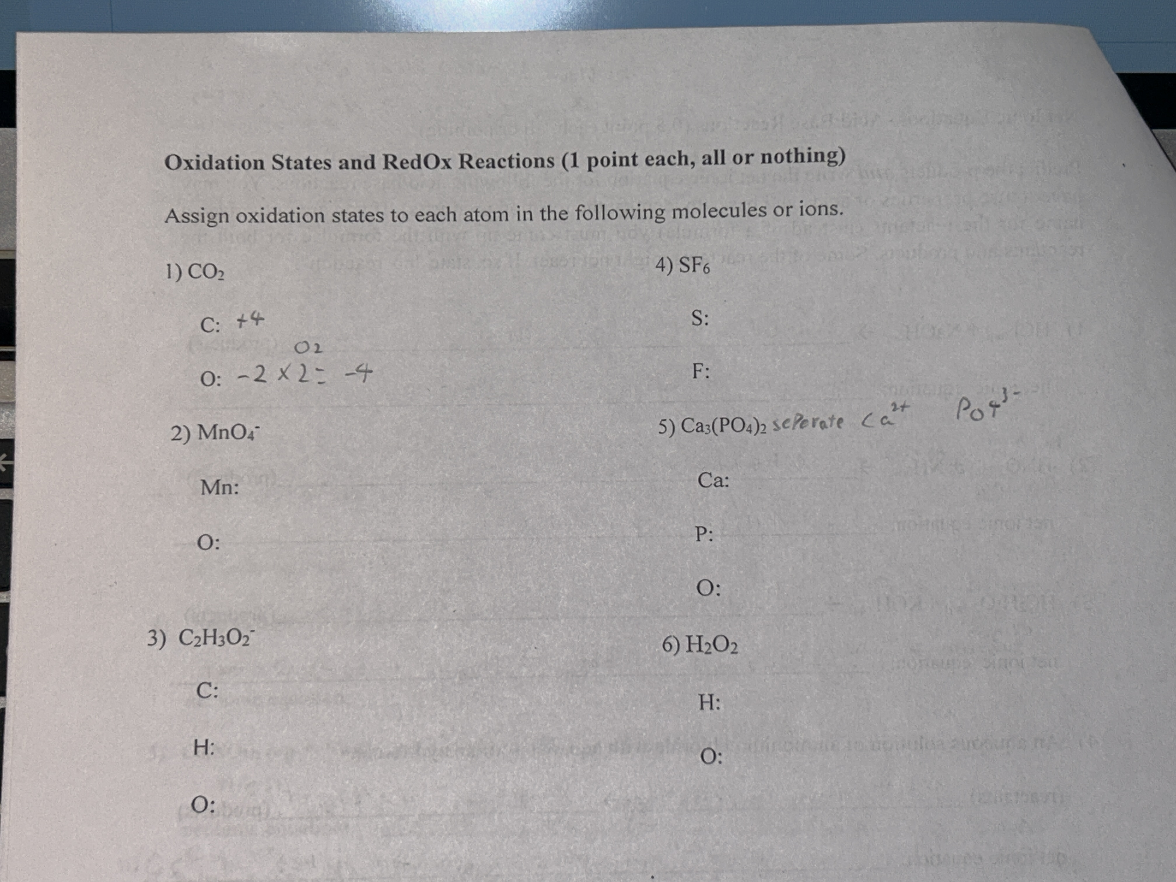 Solved Oxidation States and RedOx Reactions (1 point each, | Chegg.com