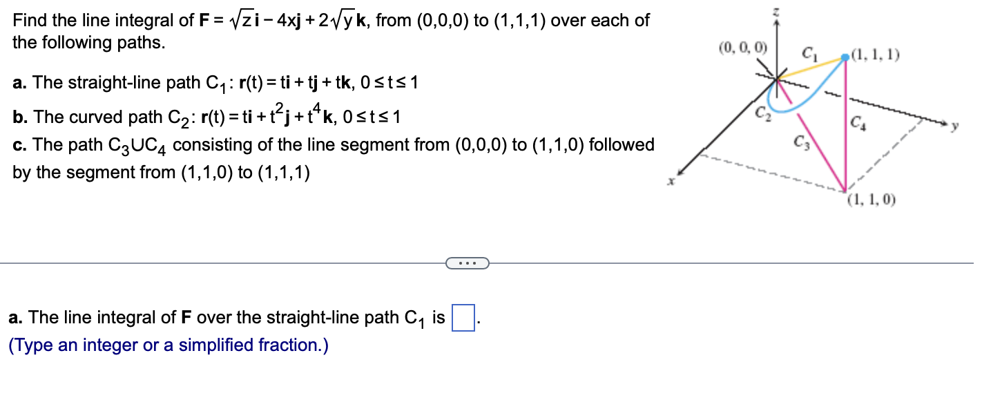 Solved Find the line integral of F=zi−4xj+2yk, from (0,0,0) | Chegg.com