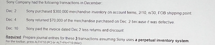 Solved Sony Company had the following transactions in | Chegg.com