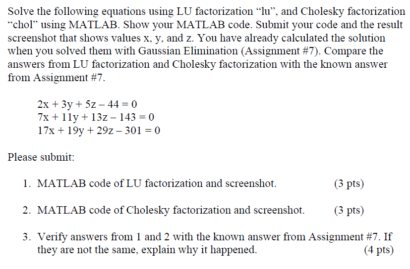 Solved The answers from Assignment #7 were x=7, y=5, and | Chegg.com